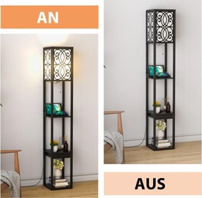 Costway Stojací lampa s policemi a zásuvkou do obývacího pokoje ložnice, černý