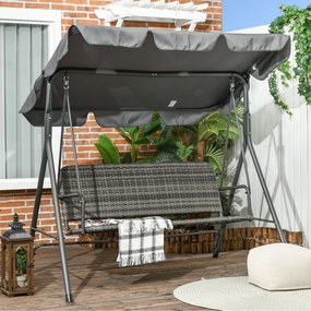 Outsunny zahradní houpačka pro tři osoby s nastavitelnou stříškou, sedadlo z PE ratanu a opěrkami na balkón, terasu, patio, nosnost 240 kg, 167x112x1…