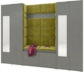 Předsíňová stěna Trinity 10 s čalouněnými panely, 280 cm, grafit/ olivová