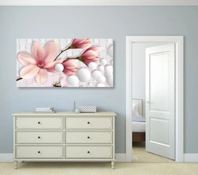 Obraz magnolie s abstraktními prvky - 120x60 cm