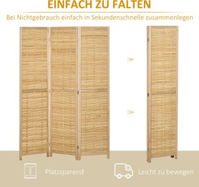 HOMCOM Paraván do pokoje 3-dílný skládací paraván z bambusu 120x170cm do obývacího pokoje nebo ložnice v přírodě | Aosom.de