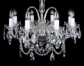 8 Arms Silver crystal chandelier with cut crystal almonds and glass horns