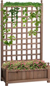 Outsunny Vysazovací Bedna s Trellis pro Květy, Vysazovací Box s Růžovým Obloukem a Podporou pro Popínavé Rostliny, Dřevo, Tmavě Hnědé 64 x 28 x 120 cm