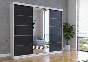 Eoshop Šatní skříň Jessica I 250 cm, Bílá / Černá se zrcadlem, Osvětlení: Ne