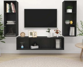 vidaXL 3dílný set TV skříněk dřevotříska [3079749] Barva: černá s vysokým leskem