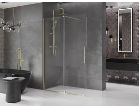 Mexen Velar, posuvné dveře do otvoru typ Walk-In 140 cm, 8mm čiré sklo, zlatá lesklá, 871-140-000-03-50
