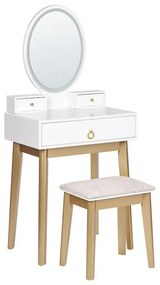 Toaletní stolek se 3 zásuvkami LED zrcadlem a stoličkou bílý/ zlatý ROSEY Beliani