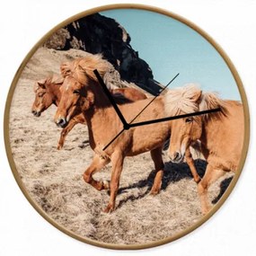 Nástěnné hodiny Islandští koně s tichým chodem a průměrem 32cm