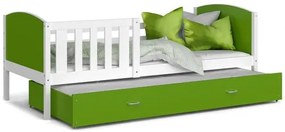 Dětská postel TAMI P2 80x190 cm s bílou konstrukcí v zelené barvě s přistýlkou