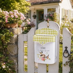 Bílá antik poštovní schránka s ptáčky Home - 24*10*35 cm