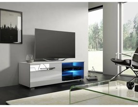 TV stolek Perenil 2 100, Osvětlení: osvětlení LED - modré, Barva: Bílá + Lesk bílý Mirjan24 5903211122255