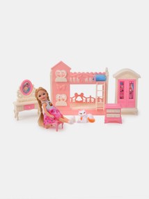 Sinsay - Hračka - Panenka s ložnicí a doplňky - pastelová růžová