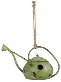 Zelená kovová ptačí budka ve tvaru konévky - 46*26*27/54 cm