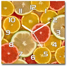 Wallmuralia Skleněné hodiny čtverec Citrusové ovoce 30x30 cm