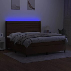 Box spring postel s matrací a LED tmavě hnědá 180x200 cm textil 3138416