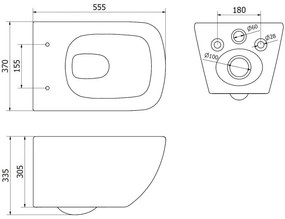 Mexen Timo, závěsná WC mísa 555x370x335 mm, Rimless Tornádo, bílá lesklá, 3365XX00T