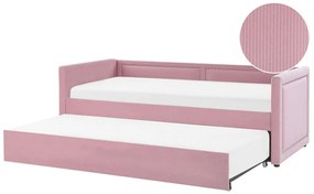 Manšestrová rozkládací postel 90 x 200 cm růžová MIMIZAN Beliani