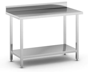 Nerezový pracovní stůl s policí a ohrádkou, 1200 x 600 x 850 mm