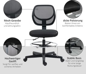 Kancelářská stojací židle Vinsetto, výškově nastavitelná ergonomická kancelářská židle, otočná židle s nastavitelnou opěrkou nohou, černá pro pohodln…