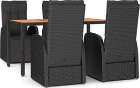 5dílný zahradní jídelní set černý polyratan a masivní akácie 3157608