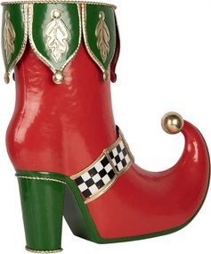 Červená kovová vánoční dekorace bota skřítka Elfa - 41*16*39 cm
