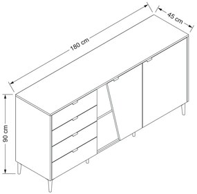 GREVENA komoda na nožičkách, bílá / černá / pískovec