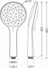 Ruční sprchová hlavice MAXMAX MEXEN R-74 - 3 funkce - 230x110 mm - černá, 79574-70