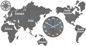 Hodiny Mapa světa 110x55 Velké Moderní Šedé 3D