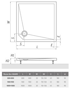 Roth MARMO NEO SQUARE-S 100 x 100 cm sprchová vanička MAN SQ 100100 2E