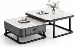 LuxuryForm DESIGN Konferenční stolek ARAGON 70 × 70 / 60 × 60 cm – šedý / bílý mramor (set 2 ks)