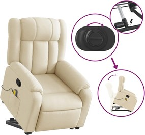 Zvedací masážní polohovací křeslo krémové textil 3205337