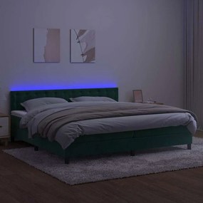 Box spring postel s matrací a LED tmavě zelená 200x200 cm samet 3134666