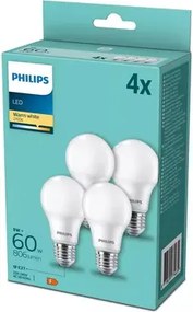 Philips LED žárovka E27 60W 2700K, 4 ks / Žárovka / Plast / Energetick