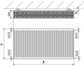 Mexen C33 deskový radiátor 600 x 2000 mm, boční připojení, 4669 W, Bílá - W433-060-200-00