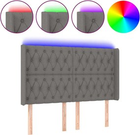 Čelo postele s LED tmavě šedé 147 x 16 x 118/128 cm textil 3124383
