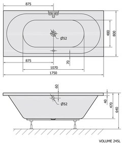 Polysan VIVA B obdélníková vana s konstrukcí 175x80x47cm, bílá, 88219