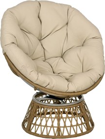 Outsunny Papasan křeslo z vodního hyacintu, otočné s polštářem, 360° nastavitelné podnožce 85 x 70 x 82 cm Khaki | Aosom