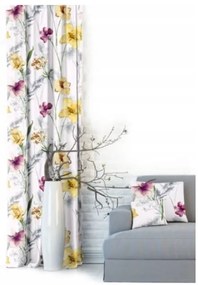 Dekortex Hotový závěs na řasící pásce,žluté a růžové květy, 2rozměry,bílá Rozměr: 140x160cm