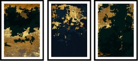Triptyk Sada 3 Obrazů V Rámu zlatá černá Abstrakce 73x53 cm P2482