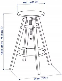 IKEA DALFRED Barová stolička černá 63-74 cm