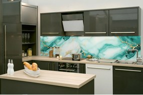 DIMEX | Fototapeta do kuchyně Smaragdový mramor KI-260-208 | 260 x 60 cm | zelená, bílá, zlatá
