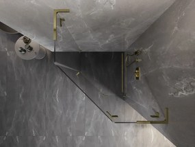 Mexen Lunar, L pravý výklopný pětiúhelníkový sprchový kout 90 x 90 cm, 8mm čiré sklo, zlatý profil, 831L-090P-090L-50-00-P