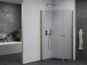 Mexen Pretoria Duo, 2-křídlý sprchový kout 100 (dveře) x 90 (dveře) cm, 6mm čiré sklo, zlatý profil, 852-100-090-50-00-02