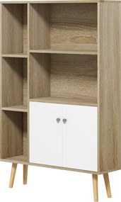 HOMCOM Knihovna v severském stylu z ořechového dřeva, rozměry 80L x 23,5W x 123H cm, 5 polic, skříňka s 2 dveřmi, zúžené nohy ze solidního borového d…