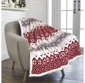 2x Vánoční červeno-bílá beránková deka z mikroplyše MERRY HUG 160x200 cm