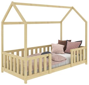 Dětská postel Domeček 80x160 se zábradlím a roštem, borovice D8