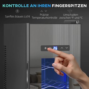 HOMCOM Chladnička na víno 12 lahví 30 l 8-18 ℃ Dvojitá termoelektrická chladnička na lahve se skleněnými dveřmi, chladnička na nápoje s LED světlem, …