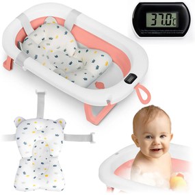 Skládací vanička pro kojence s teploměrem a vložkou Ricokids RK-287 v bílé a růžové barvě