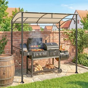 Outsunny altán na grilování Zahradní altán se stříškou na grilování odolnou proti UV záření, ocelový rám a háčky, polyester, béžová barva, 215x150x22…