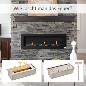HOMCOM Ethanolový krb Bio-Ethanol hořák 3 hořáky 1 l 3 hodiny doba hoření 2000 W bez kouře, nástěnný, ocel, tvrzené sklo, černá, 120 x 15 x 40 cm